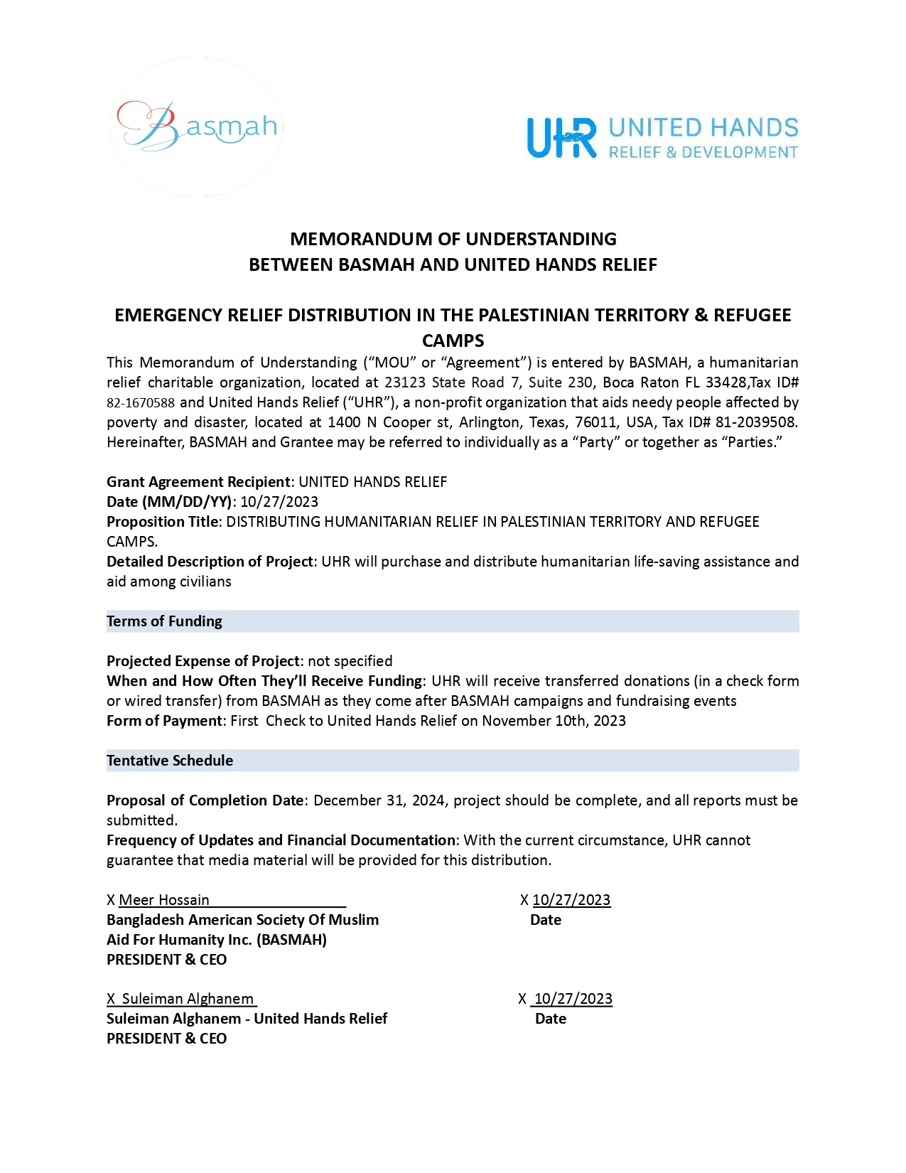 MOU between BASMAH and UHR | BASMAH
